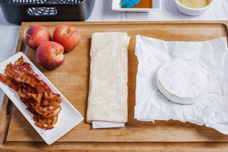 The Best Air Fryer Peach Maple Bacon Brie Bites Recipe